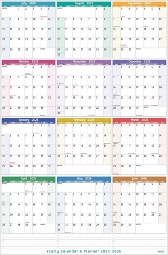 Yearly Wall Calendar 2025-2026 - Large Yearly Calendar 2025-2026, Jul ...