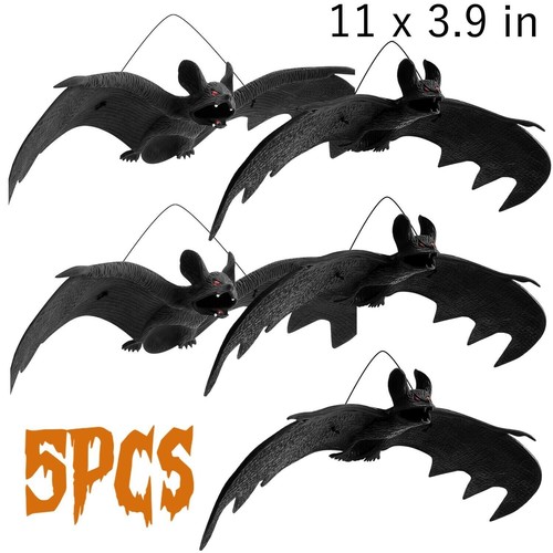 5X Hanging Bats Realistic Halloween Decoration Rubber Flying Spooky ...
