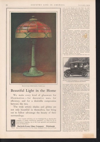 1913 MACBETH EVANS IRIDILE STAINED GLASS ART LAMP LIGHT DECOR AD 10780 ...