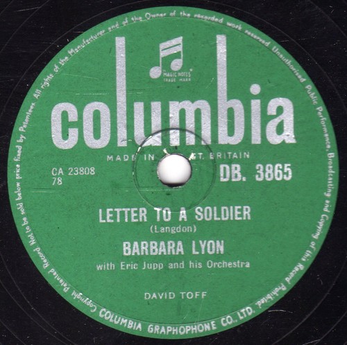 UK #27 BARBARA LYON 78 -A LETTER TO A SOLDIER / FALLING IN LOVE UK COL ...