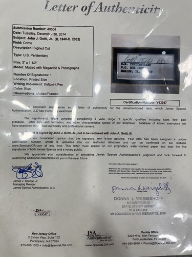 John Gotti Signed Prison Envelope Mob-Mafia-Gangsters AUTHENTICATED ...