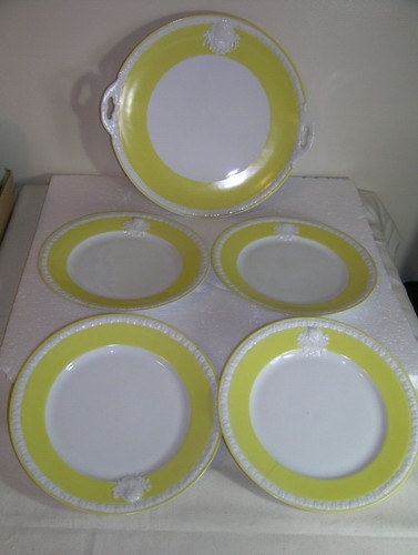 5 Pc Musterschutz Yellow Cameo Plates Union T Czech 4 Salad 8" & 1 Cake ...