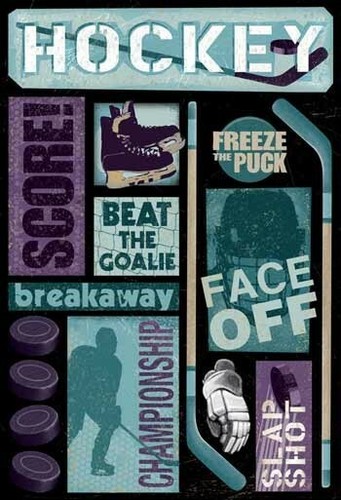 Scrapbooking Crafts KF Stickers Hockey Puck Slap Shot Face Off Stick ...
