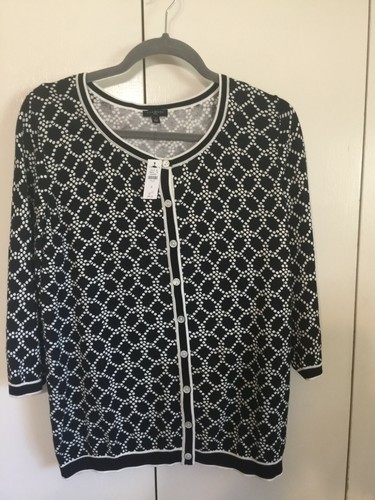 Talbots Cardigan Sweater Size Plus X NWT 3/4 Sleeve Black Multi Geo ...