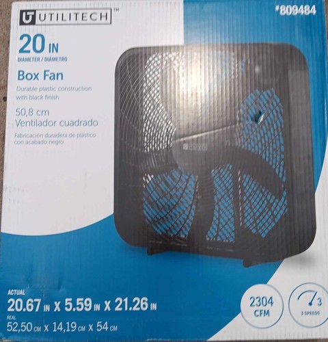 Utilitech 20-in 3-Speed Indoor Box Fan Black Finish NEW | eBay