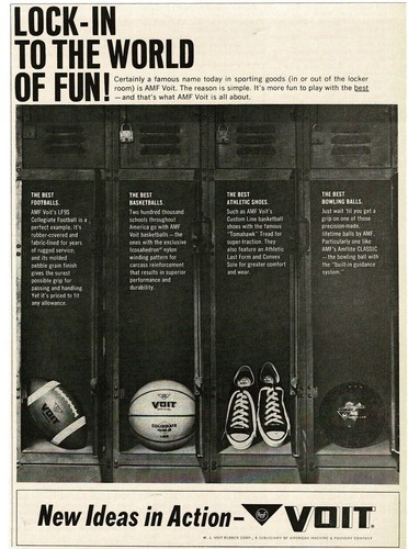 1968 VOIT Sports Equipment Basketball Football in locker Vintage Print ...