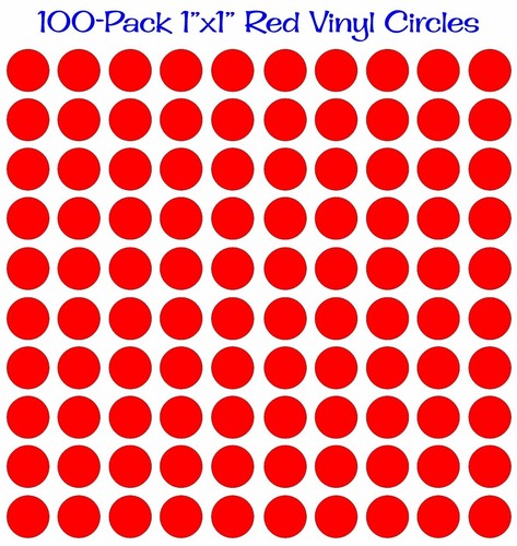 100 pack - 1"x1" Round Red Vinyl Stickers / Decals Circles Polka Dots ...