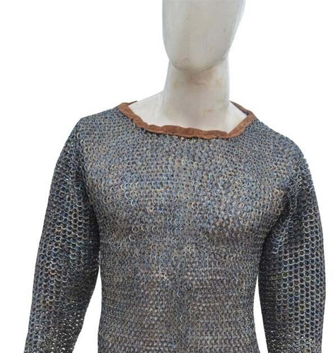 44 Chest Titanium Chainmail Flat Pin Riveted Shirt Full Sleeves Neck ...