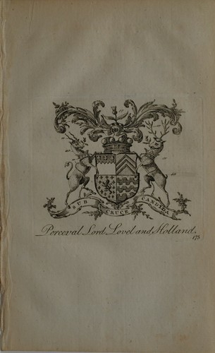 1779 ANTIQUE PRINT PERCEVAL LORD LOVEL AND HOLLAND FAMILY CREST COAT OF ...