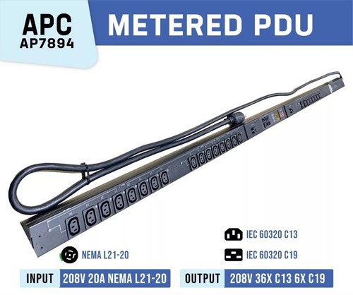 APC AP7894 Metered Rack PDU 0U L21-20 208V 3 Phase 20A 42 Outlets C19 ...