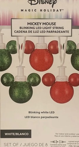 8 Disney Magic Holiday Glitter Head Blink Red Green Mickey Mouse Ear ...