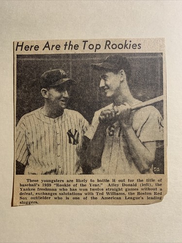 Ted Williams Red Sox Atley Donald Rookies 1939 Sporting News Baseball ...