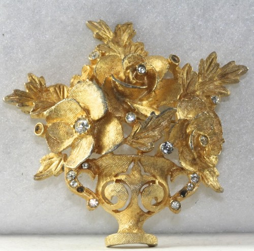 VINTAGE HOBE RHINESTONE FLOWER URN PIN BROOCH | eBay