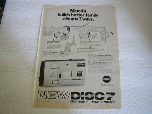 1983 MINOLTA NEW DISC 7 CAMERA MINOLTA BUILDS BETTER 8X11 VINTAGE PRINT ...