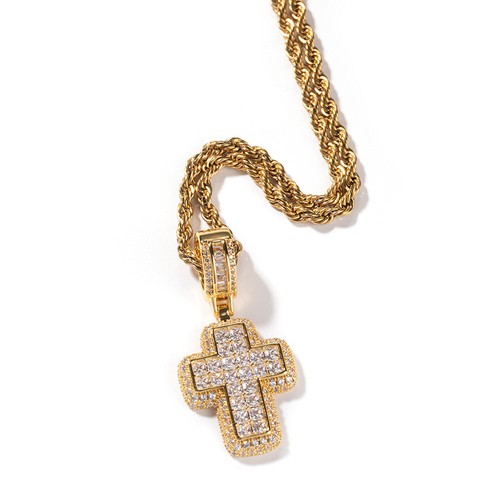 Hip Hop Jewelry Pendant Chain Necklace Cross ICED AAA+ CZ 18K Gold ...