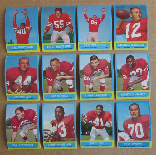 LOT OF 12 DIFFERENT 1963 TOPPS FOOTBALL CARDS EX-NRMT CONDITION 49ERS ...