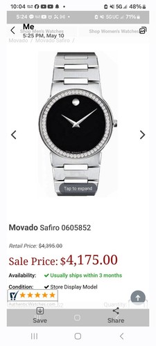 Movado Safiro Ladies Watch Steel Black with di | eBay