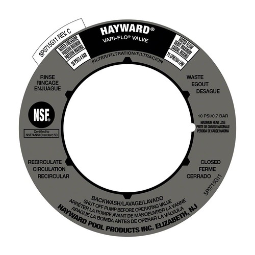 Hayward Sand Filter Valve Label Plate Sticker SPX0715G Vari - Flo ...