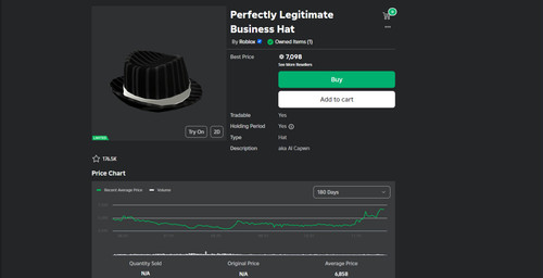 Roblox Limited Item Perfectly Legitimate Business Hat | eBay