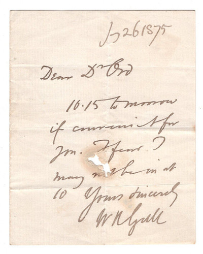 William N. Gull Signed Note 1875 / Autographed JACK THE RIPPER SUSPECT ...