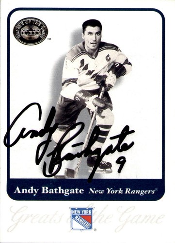 Andy Bathgate Signed 2001 Fleer Greats Of Game #65 Autographed Rangers ...