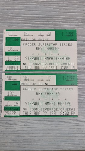 Lot Of 2 Ray Charles Concert Ticket Stubs Starwood Amphitheatre August ...