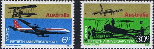 1970 Australia QANTAS 50th Anniversary Singles Set [6c/30c ...