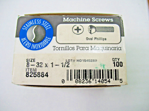 8 - 32 x 1-1/2 SS Oval Head Phillips Machine Screws Box of 100 ...