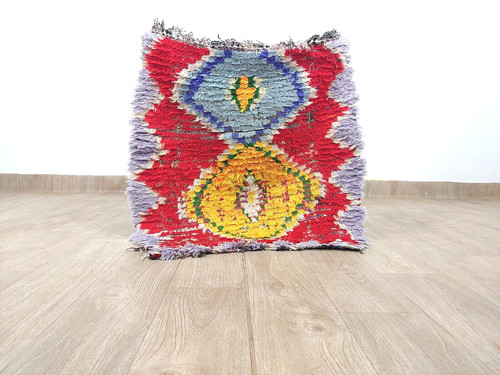 Vintage Moroccan Small Square Rug 2.6x2.6 Colorful Geometric Cotton Red ...