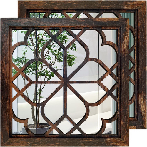 Wocred 20Inch 2 PCS Square Wall Mirror,Gorgeous Rustic Farmhouse Accent ...