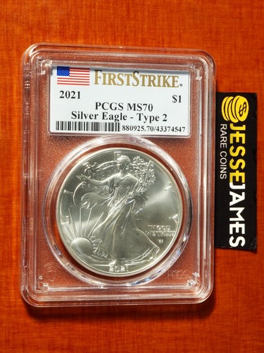 2021 $1 AMERICAN SILVER EAGLE PCGS MS70 TYPE 2 FLAG FIRST STRIKE LABEL ...