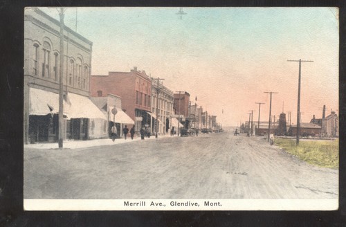 GLENDIVE MONTANA DOWNTOWN MERRILL AVENUE STREET SCENE VINTAGE POSTCARD ...