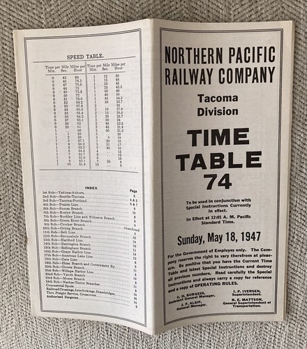 Northern Pacific Railway 5/18/47 Employee Timetable:Tacoma Division | eBay
