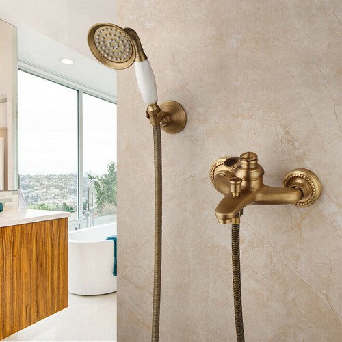 Retro Antique Brass Bathroom Wall Bath Tub Mixer Taps Faucet Hand Spray ...