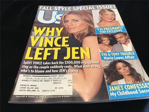 Us Weekly Magazine Oct 16, 2006 Jennifer Aniston, Tori Spelling, Janet ...