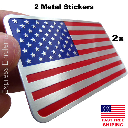 2x Metal American Flag Sticker Decal w/ 3M adhesive backing for Auto ...