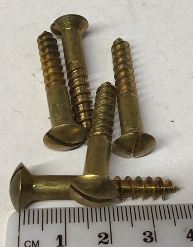 1 1/2”x 12 RAISED HEAD SLOTTED BRASS VINTAGE WOODSCREWS NETTLEFOLDS 5no ...