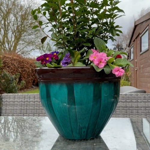 Grumpy Gardener Set Of 2, Two Tone 16” Faux Ceramic Planters (Aqua) | eBay