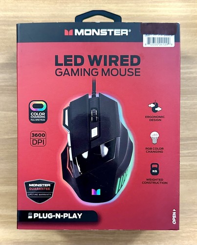 MONSTER 2MNGM1159B0BL WIRED GAMING MOUSE ERGONOMIC RGB LED 3600 DPI ...