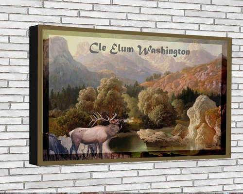 Travel Poster 20 x 30 Cle Elum Washington Elk Art On Lake | eBay