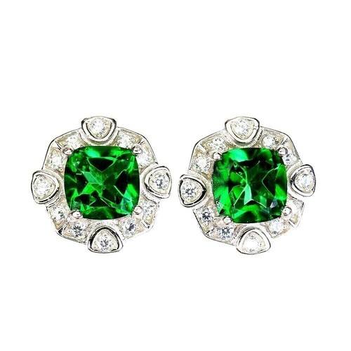 Silver Earrings Green Topaz Genuine Natural Gems Solid Sterling Stud ...