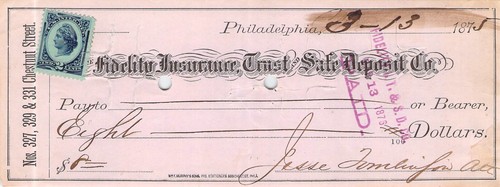 1875 FIDELITY INSURANCE CHECK INVOICE RECEIPT REVENUE STAMP | eBay