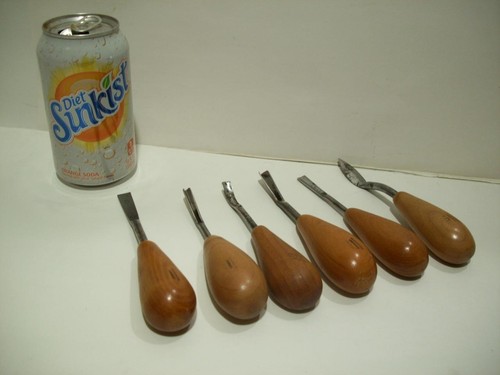 Vtg/Antique RARE/HTF/ DIOBSUD FORGE 6-PIECE PALM HANDLE WOOD CARVING ...