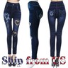 High Waist Women's Denim Print Fake Faux Jeans Leggings Pants | eBay