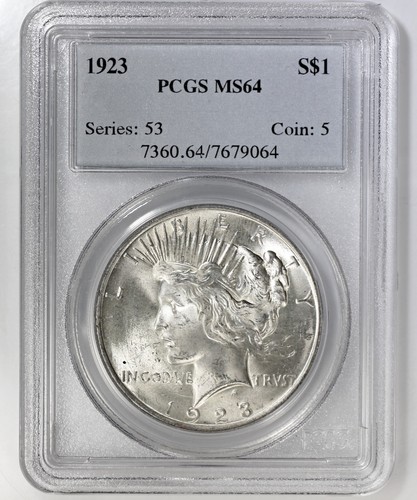 1923 Peace Silver Dollar PCGS MS64 Blast White GEN 4 Holder First Blue ...