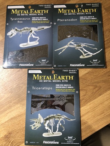 SET of 3 Metal Earth Model Kits T Rex Pteranodon Triceratops Dinosaur ...