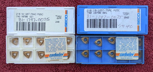 Lot of 50 New Seco Carboloy 218.19-125T-75AC P25C T25M Milling Inserts ...
