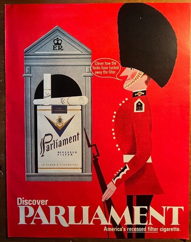 1969 Parliament Recessed Filter Cigarette Print Ad Beefeater: Clever ...
