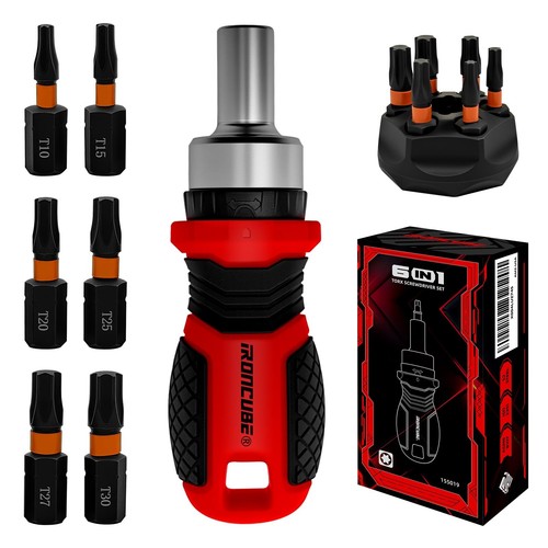 Magnetic Torx Screwdriver 6in1 Multi Bit Drive Interchangeable Ratchet ...
