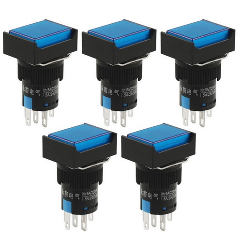 5pcs Momentary DC 24V Blue Lamp 1NO 1NC Rectangular Push Button Switch ...